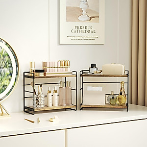 SRIWATANA Kitchen Countertop Organizer Set of 2, Bathroom Counter Shelf Spice Rack Sink Countertop Storage Desktop Large Wood Shelf - Carbonized Black