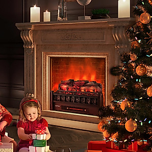 COSTWAY Eternal Flame Electric Fireplace Log, 20-inch Fireplace Insert Log Heater with Realistic Pinewood Ember Bed, Adjustable Temperature, Infrared Electric Fireplace Log for Home Decor, Black 1500W