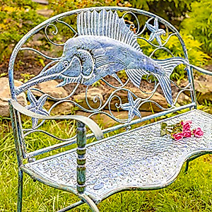 Lesera Ltd. Coastal Blue Metal Furniture Collection BenchArm Chair (Swordfish Bench)