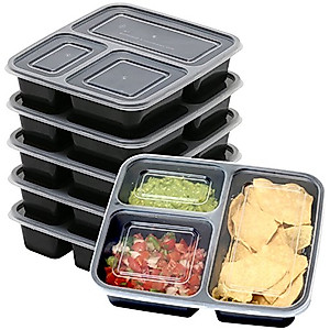 6 Pack - SimpleHouseware 3 Compartment Food Grade Meal Prep Storage Container Boxes (36 ounces)