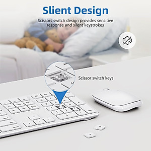 Bluetooth Keyboard and Mouse for Mac, OMOTON Wireless Keyboard and Mouse Combo, Multi-Device Keyboard with Numeric Keypad for MacBook Pro/Air, iMac, iMac Pro, Mac Mini, Mac Pro Laptop and PC (White)