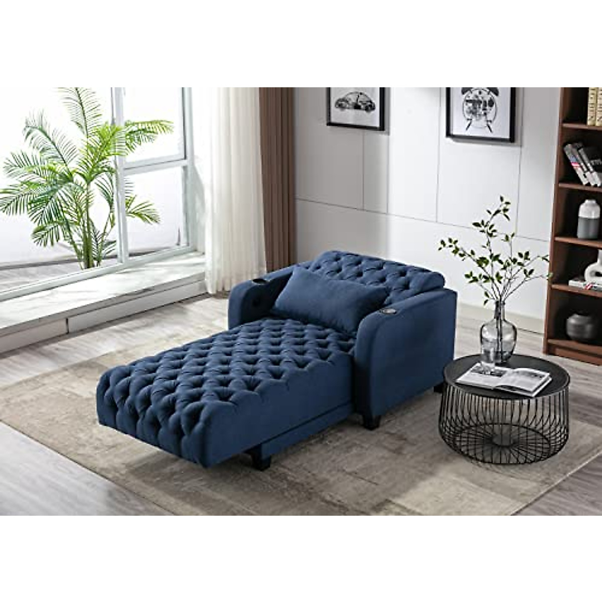 HAUSHECK, 3-in-1 Convertible Adjustable Backrest, Armrest Pocket & Pillow, Single Armchair Sleeping Chairs for Adults, Sleeper Sofa Bed for Living Room Apartment, 40.16''L x 57.09''W x 38.04''H, Navy