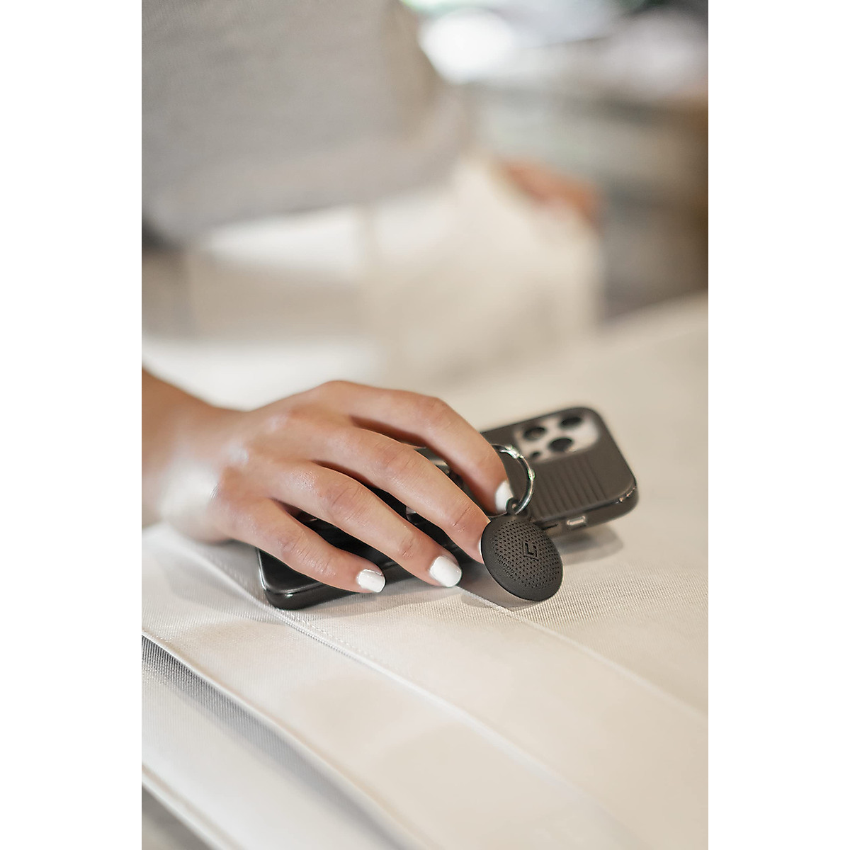 [U] by UAG Designed for AirTag Case 4 Pack DOT Stylish Soft-Touch Silicone Anti-Scratch Protective Cover Holder w/Keychain Attachment for Keys, Bags, Pets, Backpacks - (2) Black & (2) Marshmallow