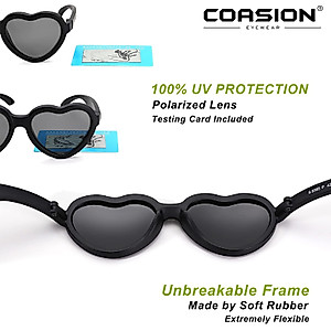 COASION Baby's First Sunglasses with Strap, Unbreakable Polarized Newborn Infant Heart Sunglasses for Ages 0-24 Months (Pink Frame/Pink Mirrored Lens)