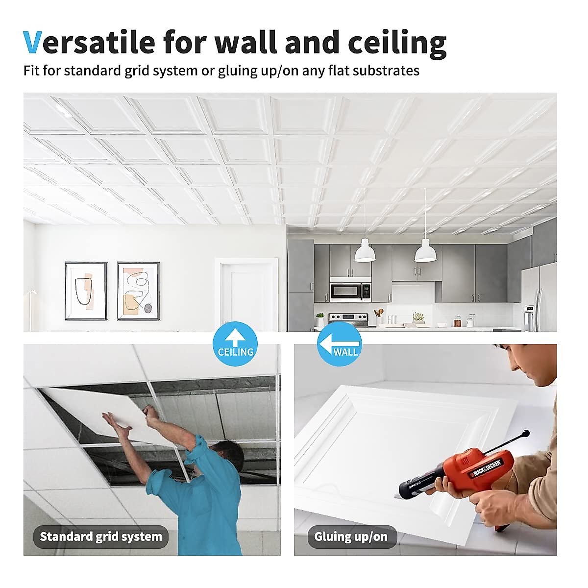 Art3d 12-Pack Square Drop Ceiling Tile 2ft x 2ft in White, PVC Ceiling Panel 24 x 24in. - Compatible with 15/16" Drop Ceiling Grid System