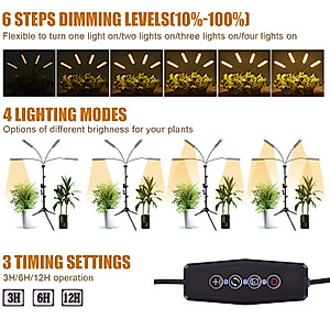 Grow Lights for Indoor Plants,Lxyoug Full Spectrum with 60" Extendable Tripod Stand,420 LEDs 200W Auto On/Off Timing Function Four-Heads Floor Plant Grow Light for Various Plants