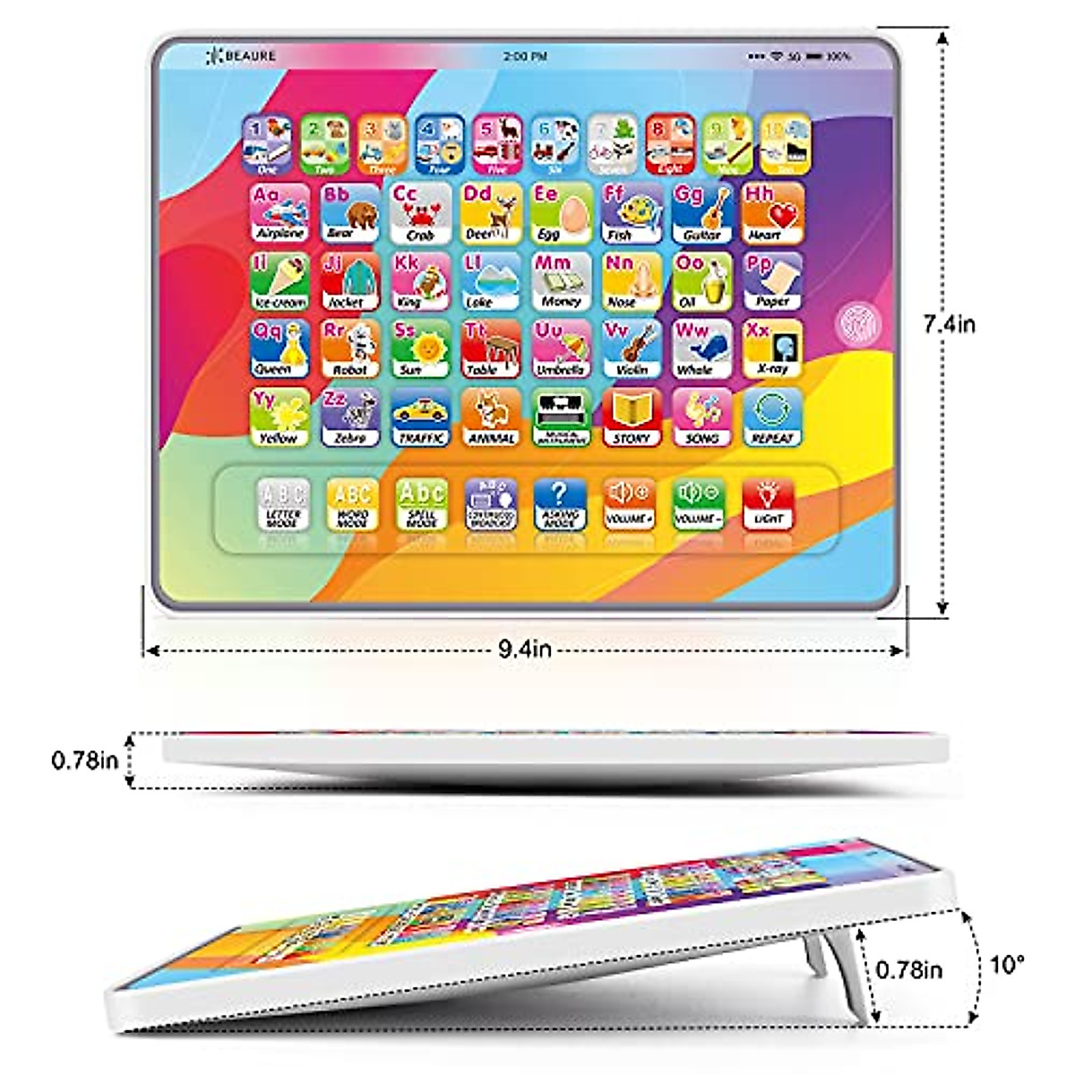 BEAURE 12 in 1 Kids Tablet with Lights - Interactive Toddler Learning& Education Toys, ABC Learning for Toddler Tablet for Kids - Gifts for age 3 4 5 year old boys and girls