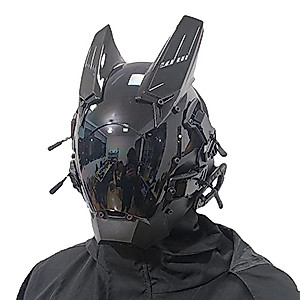 KYEDAY Punk Mask Cosplay for Men, Cosplay Samurai Horns Masks Black Mask Halloween Party Coolplay Gifts