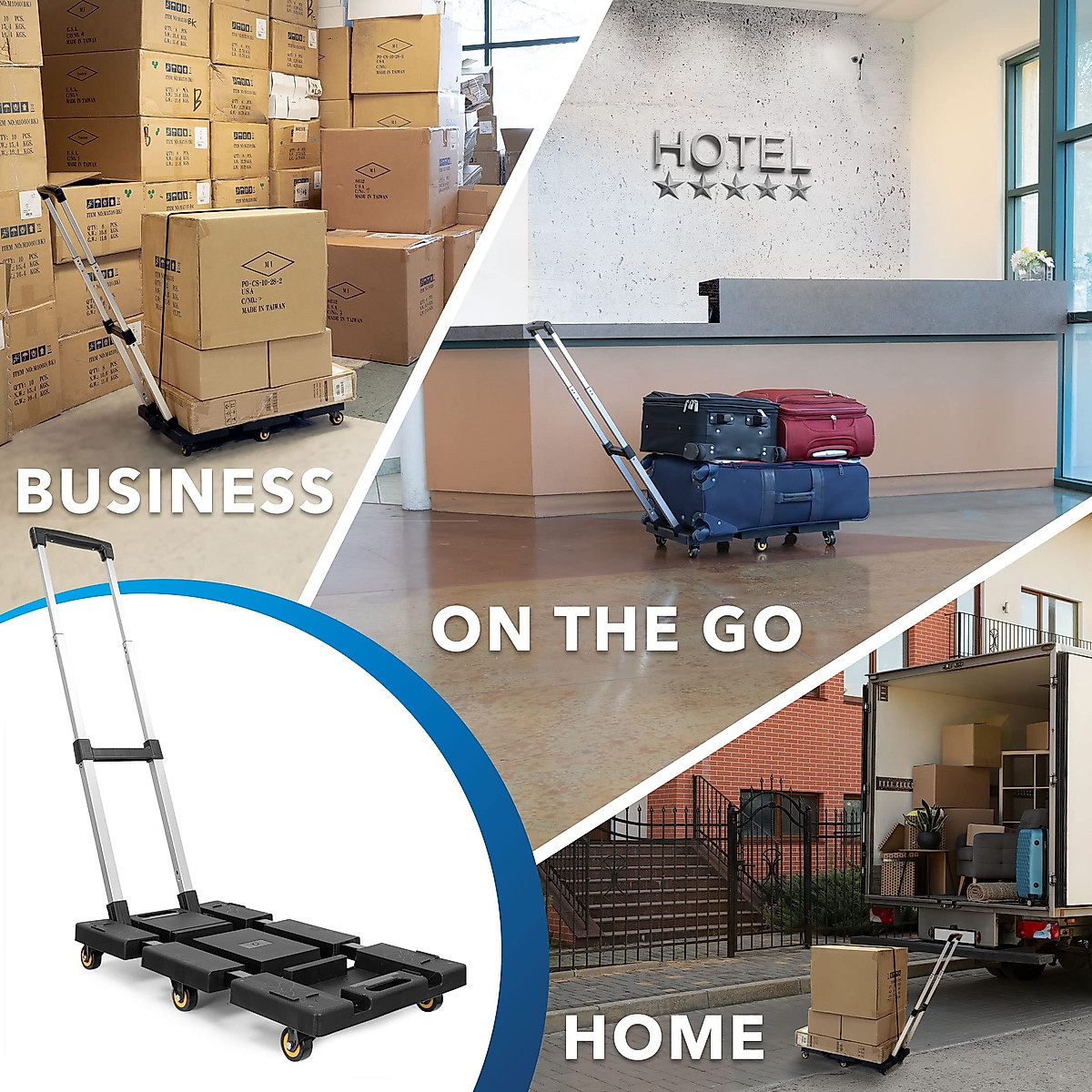 Mount-It! Folding Hand Truck Dolly Cart | Lightweight Foldable Cart with Wheels Heavy Duty with Elastic Cord for Luggage, Travel Moving, Office and Light Industrial Use