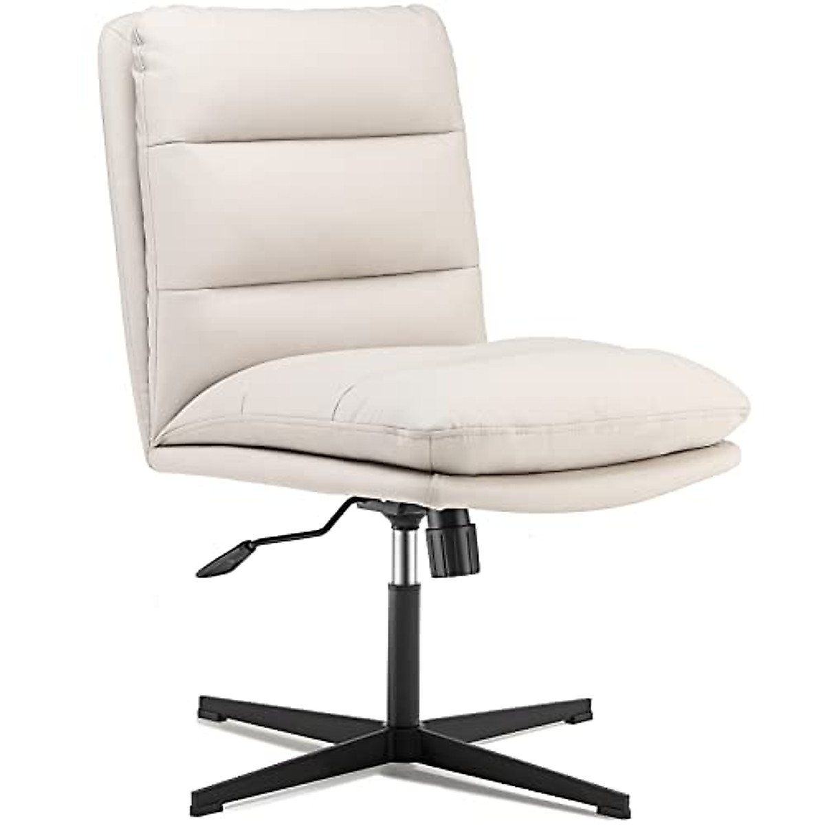LEAGOO Mid-Back Home Office Desk Chair No Wheels, PU Padded Comfortable Armless Computer Chair Adjustable and Reclining Swivel Task Chair No Arms