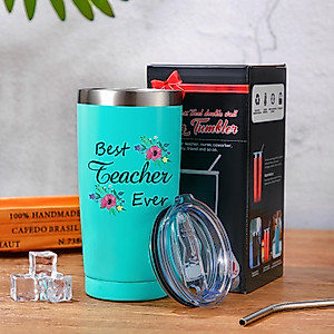 Patelai Teacher Appreciation Gifts for Women Best Teacher Ever Tumbler with Straw 20 oz Thank You Gifts for Women Travel Mug Teacher Gifts for Graduation Teachers Birthday Gifts