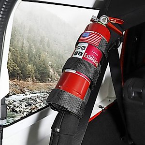 Voodonala for Jeep Roll Bar Fire Extinguisher Holder 2.5-3LB Adjustable Strap Bracket Mount for 1965-2021 Jeep Wrangler TJ CJ YJ JK JKU JL JLU JT, Black, 1pc