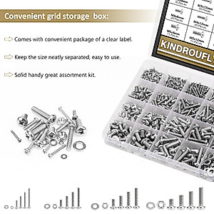Kindroufly 1285 Pieces M2 M3 M4 M5 Screws Nuts Washers Assortment Kit, Metric Screw Set, Bolts and Nuts, Machine Screws, Fully Machine Thread (Silver, Phillips Pan Head Machine Screws Kit)