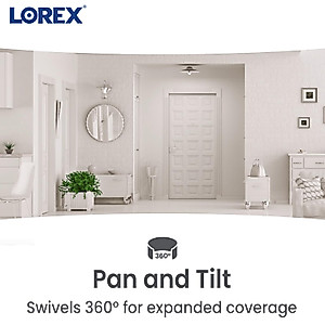 Lorex Pan & Tilt Indoor Security Camera, Wireless 2K WiFi Camera with Person Detection, Two-Way Talk and Smart Home Compatibility, 16GB MicroSD, 1 Camera