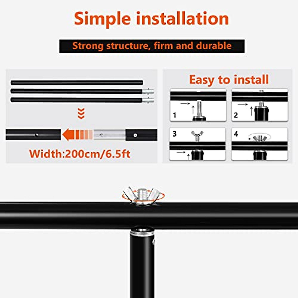 MSKIRA White Green Screen Backdrop with Stand 6.5x6.5ft Portable T-Shape Photo Backdrop Stand with 2-in-1 6x10ft Reversible White & Green Background Screen, 4 Spring Clamps, Sandbag, Carry Bag