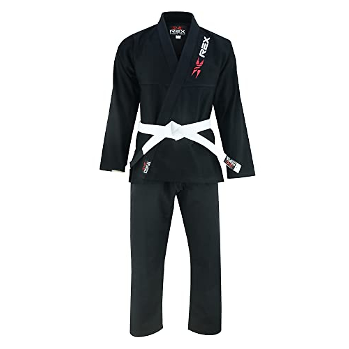 REX Sports Brazilian Jiu Jitsu, for Men and Women BJJ Gi Grappling Kimonos Lightweight White Belt (Black, A1)