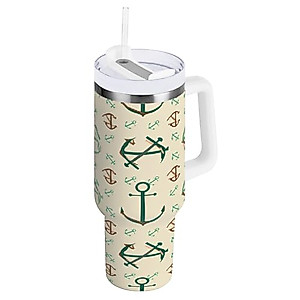 RPLIFE Anchors Beige Tumbler, Stainless Steel Mug, Insulated Water Bottle with Straw, Tumbler for Men