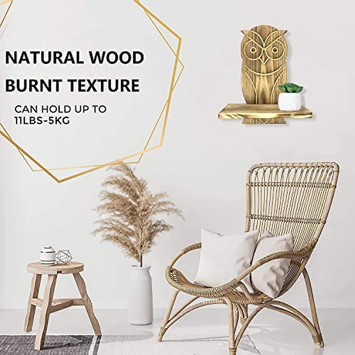 HY&GH Floating Shelves for Wall with Unique Owl Sculpture Statue Wood Hanging Shelves Plant Holder Shelf for Farmhouse Decor Living Room Decorations Wall-Mounted Display Rack