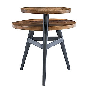Powell Natural Wood & Gun Metal Grey Stand Bruno, Two Tiered Plant Side Table, Brown and Black