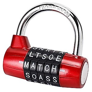 Gym Locker Lock,5 Letter Heavy Duty Alloy Padlock Password Sturdy Security Padlock-Easy to Set Your Own Keyless Resettable Combo-Red