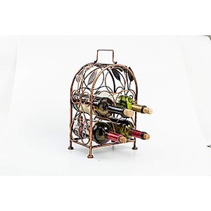 Asian Home 5 Bottle Desktop Wine Rack Freestanding Countertop Bottle Holder for Wine Storage, Metal, Copper Colored