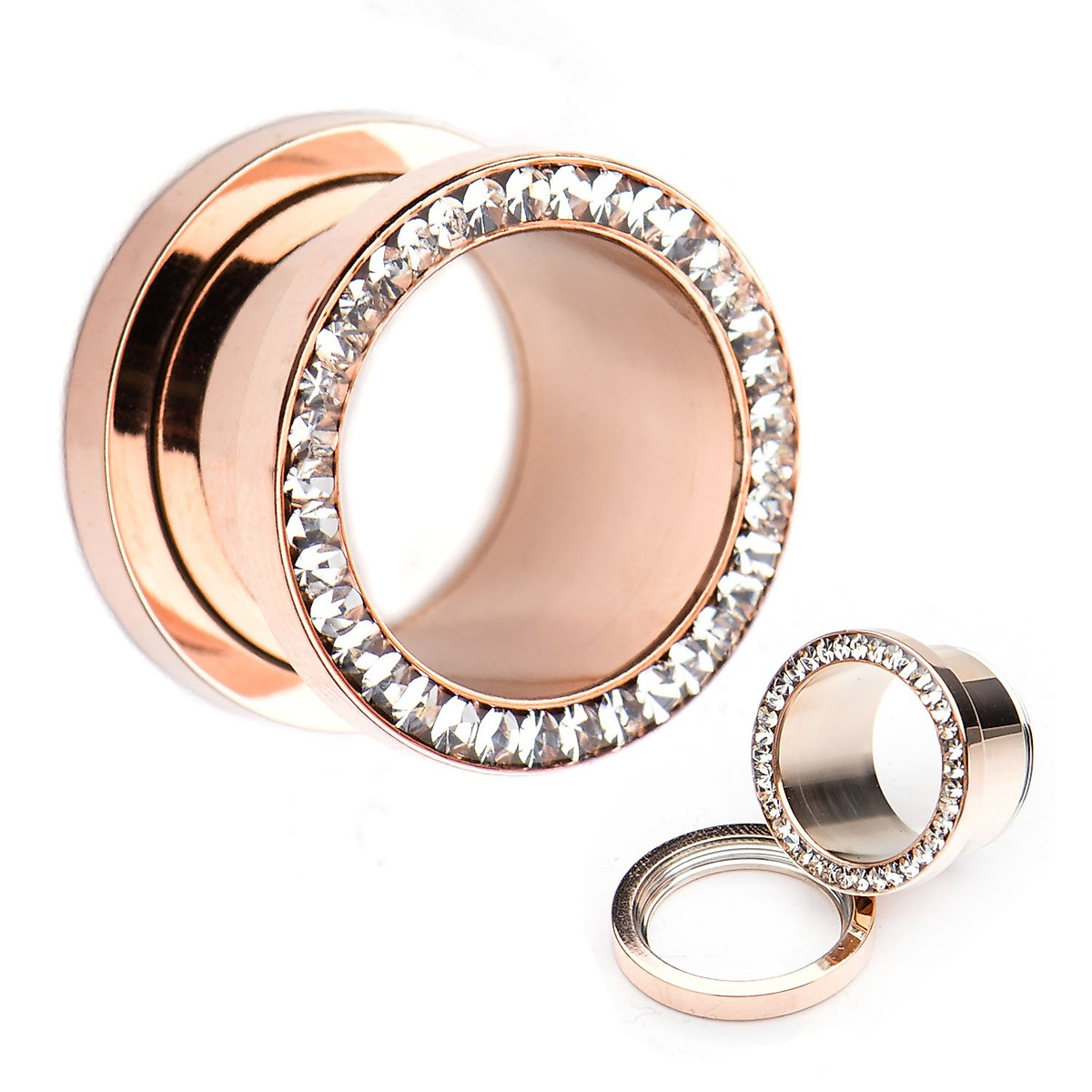 Screw Fit Rose Gold PVD Plated with Multigem Clear CZ WildKlass Plugs (2g)