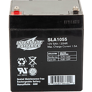 Interstate Batteries 12V 5Ah Battery (F1 Terminal) SLA AGM VRLA Rechargeable Replacement for Alarms, Security, Garage Door Openers for Chamberlain, Genie, Liftmaster, Craftsman, Workhorse (SLA1055)