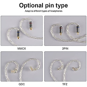 High Sound Quality 8 Strands 4N Pure Silver Earphone Wire MMCX 0.78mm 2Pin QDC TFZ Upgrade Earphone Cable Headphone Replacement Upgrade Cable (MMCX, 3.5mm)