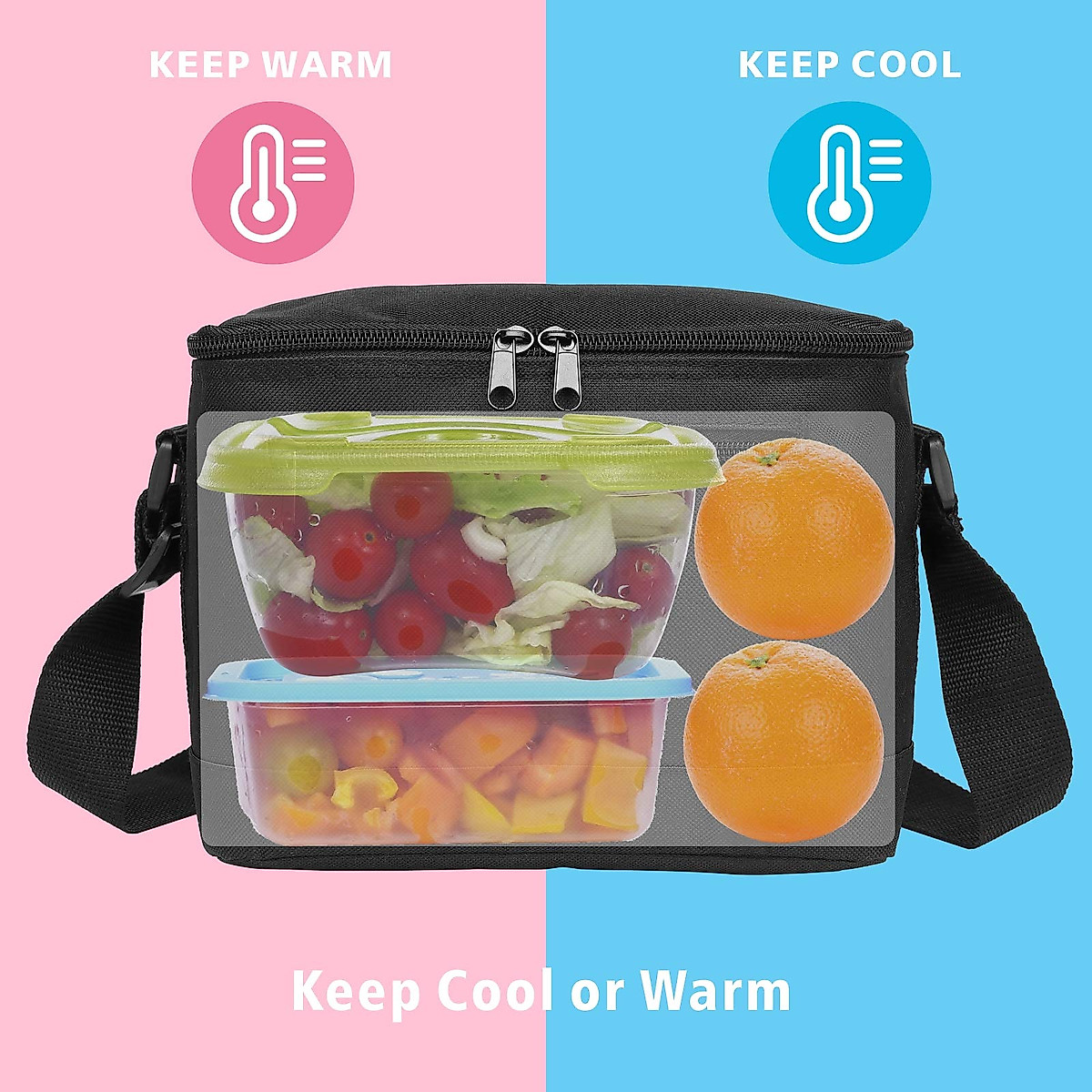 BuyAgain Lunch Bag, 600D Poly Small 6 Can Insulated Reusable Lunch Cooler Bag PEVA Water-resistant Lining for Women Men Adult Work, Black