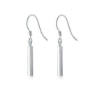 SLUYNZ 925 Sterling Silver Small Vertical Bar Drop Earrings for Women Minimalist Bar Drop Earrings (Silver)