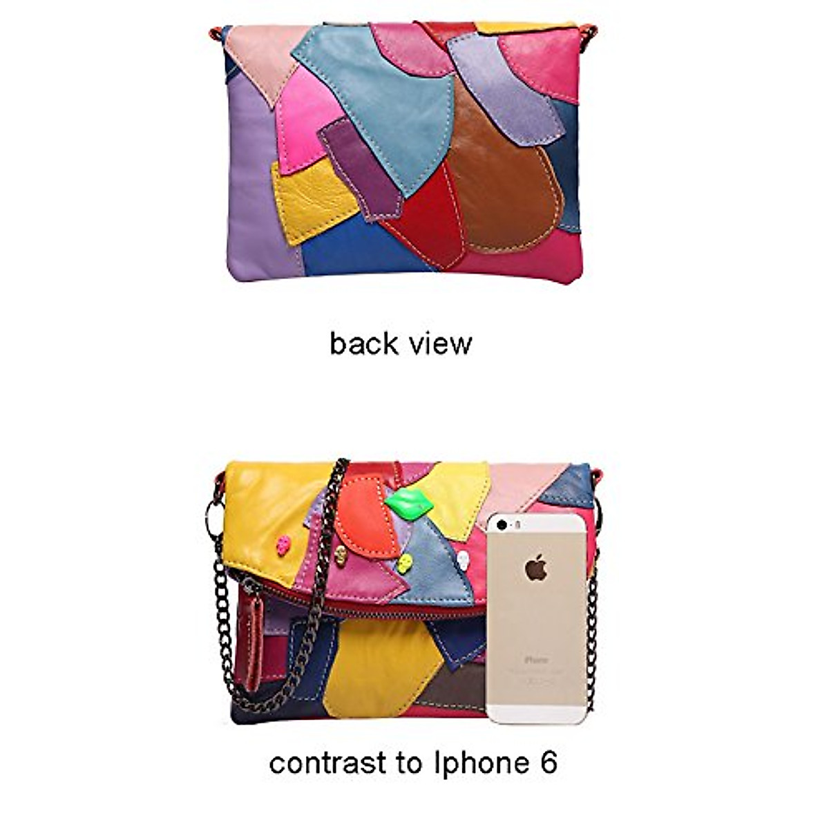 Sibalasi-Women Colorblock Lambskin Leather Multicolor Crossbody Bag Black Handbag Halloween Skull Studded Purse(AMulticolor)