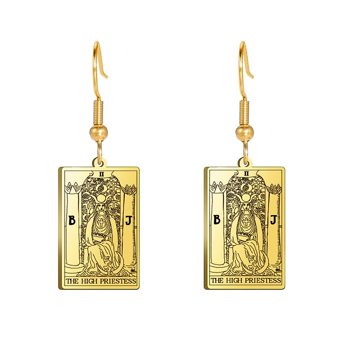 TEAMER Tarot Cards Dangle Earrings Stainless Steel Vintage Amulet Wiccan Jewelry for Women (Gold-THE HIGH PRIESTESS)