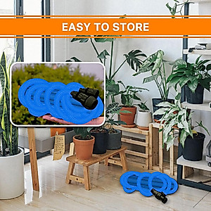 Ulelaxks 75FT Garden Hose, Water Hose, Elastic Garden Hose with 3/4" Fittings, Triple-layer Core, Garden Hose useful house gifts for Outdoor Lawn Car Watering Plants Blue