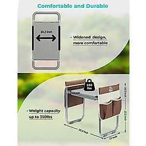 DEERFAMY Garden Stool, Garden Kneeler and Seat Load Capacity 350 Lbs, Folding Garden Chair for Kneeling and Sitting, Heavy Duty Kneeling Bench with Extra Kneeling Pad, 2 Tool Pouches, Digging Gloves