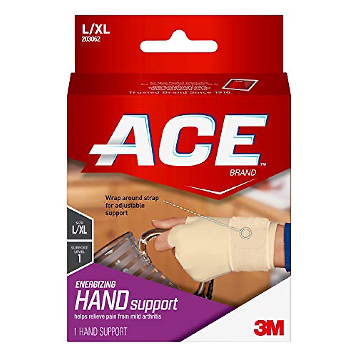 ACE Energizing Hand Support, Large/Extra Large, Beige, 1/Pack