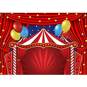 Cenven Red Circus Carnival Backdrop Curtain Stars Birthday Party Photography Background Newborn Baby Shower Birthday Cake Table Decorations 7x5FT, 7x5FT(width 210cm x Height 150cm)