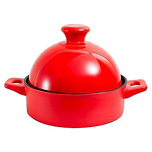 Clay Pot Ceramic Stew Pot Casserole Pot Original Handmade Clay Cooking,Braiser Pan Healthy Saucepan Earthen Pot for Braising,Ceramic Moroccan Tagine Pot with Lid Red 1.37quart