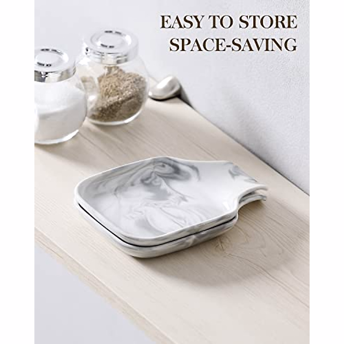 MALACASA Spoon Rest, Large Spoon Rests for Stove Top, Porcelain Spoon Holder for Kitchen Counter, Utensils Rests, Cooking Spoon Holders for Spatula Ladle Tongs, Marble Grey, Series REGULAR