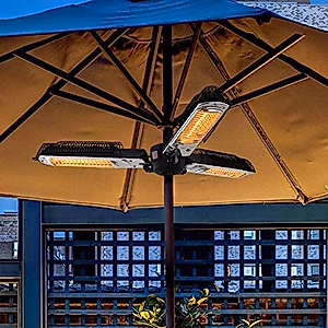 Electric Patio Parasol Umbrella Heater, Folding Outdoor Electric Infrared Space Heater with 3 Heating Panels, Super Quiet Patio Heater for Pergola or Gazabo, Waterproof IP55, 120V, 1500W
