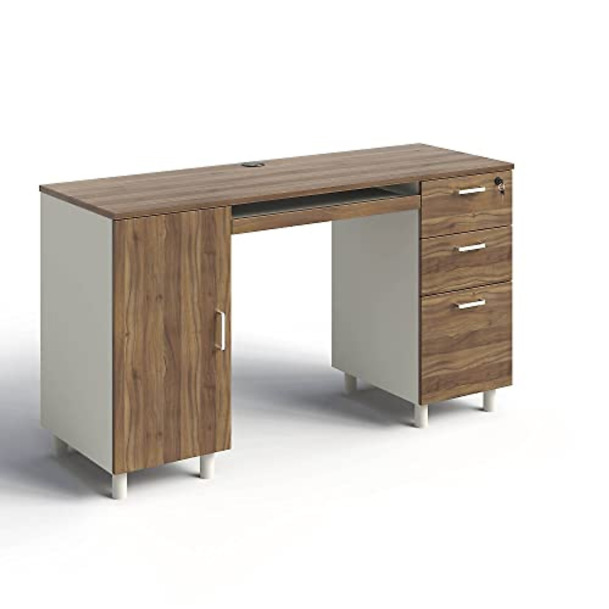 Modern Design By Crafts & comfort Venice Computer Desk - Office Desk with 3 Drawers & CPU Storage Cabinet - Laptop Workstation with Keyboard Tray & Cable Hole - Home & Office Supplies -Cass/White