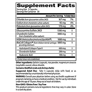 Doctor's Best Glucosamine Chondroitin MSM + Hyaluronic Acid with OptiMSM Featuring Biocell Collagen, Joint Support, Non-GMO, Gluten & Soy Free, 150 Caps