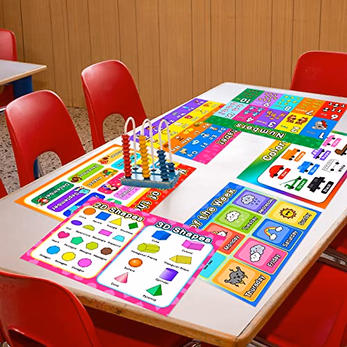 Educational Preschool Placemats for Kids Set of 6 Reusable Plastic Toddler Placemat Non Slip Washable Children Montessori Eat Table Mat for Nursery Homeschool Kindergarten Classroom Dining Table