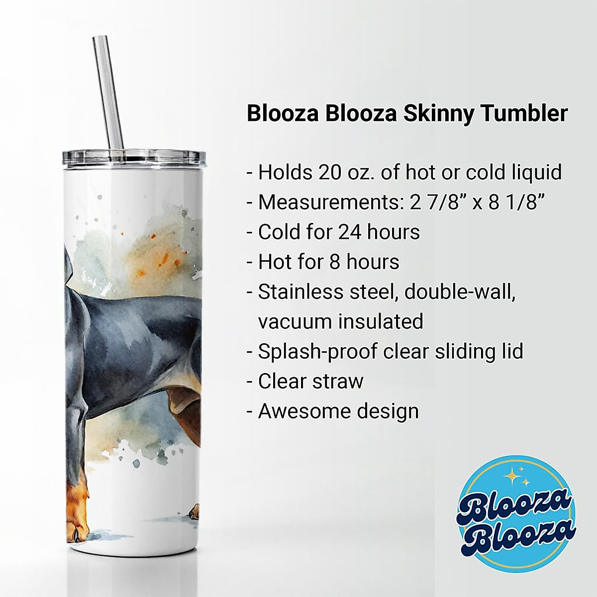 Black And Tan Coonhound Dog Watercolor Style Skinny Tumbler 20oz with Straw Insulated Water Bottle Gift