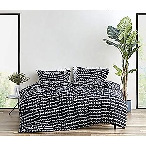 MARIMEKKO - Queen Duvet Cover Set, Cotton Bedding with Matching Shams & Button Closure, All Season Home Decor (Rasymatto Black, Queen)