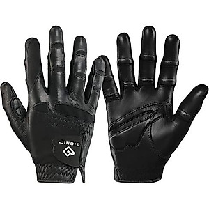 New Improved 2X Long Lasting Bionic StableGrip Men's Black Golf Glove - Patented Stable Grip Genuine Cabretta Leather, Natural Fit Designed by Orthopedic Surgeon! (Small, Worn on Left Hand)