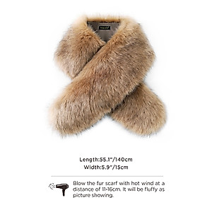 BABEYOND Women’s Faux Fake Fur Collar Shawl Faux Fur Scarf Wrap for Winter Coat 1920s Flapper Outfit 120cm/47.2" Long (Camel)