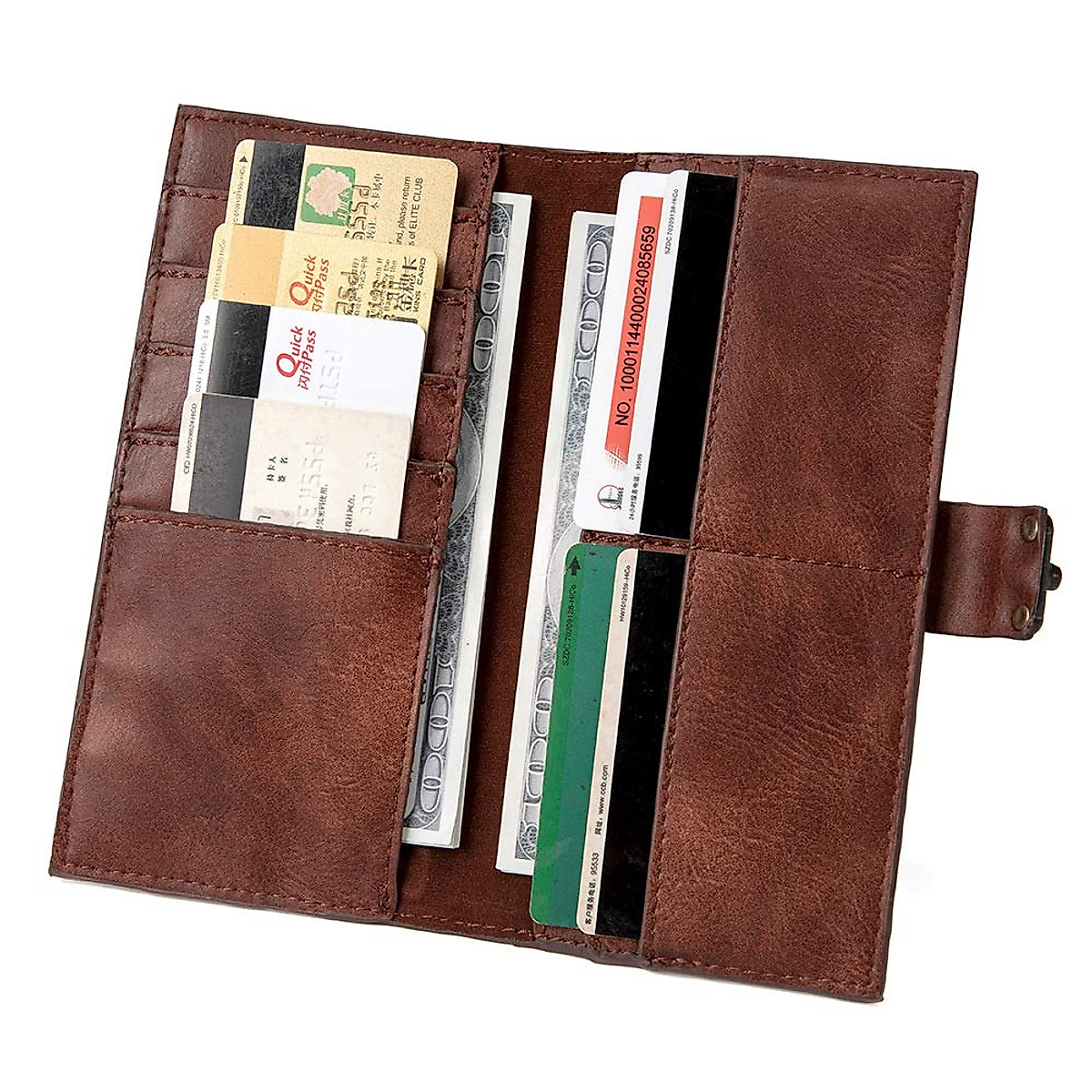 Valentoria Handmade Vintage Steampunk Gear Womens RFID Blocking Long Wallet Genuine Leather Card Holder Purse Handbag Clutch Cell Phone Purse Bag Holster Gift for Women Men (C)