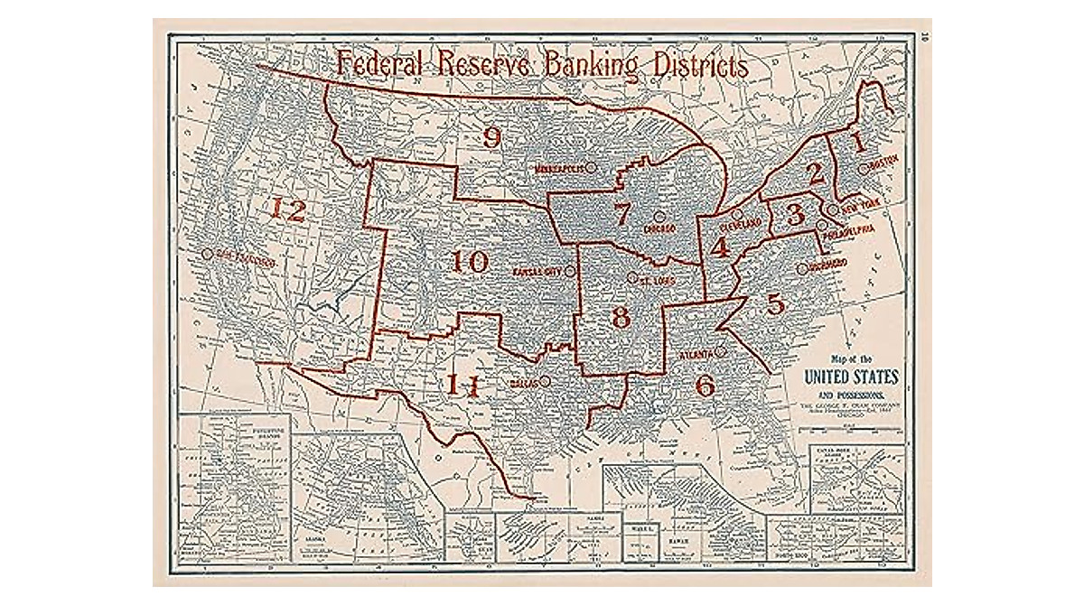 1920 Federal Reserve Map - Antique Art Poster 12x16