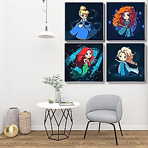 FQOVKYN 4 Pack Paint by Number for Kids with Wooden Frame-Cartoon Paint by Numbers for Kids Ages 4-8-12,Easy Paint with Numbers DIY Acrylic Oil Painting Kits for Home Wall Decor(8X8inch)