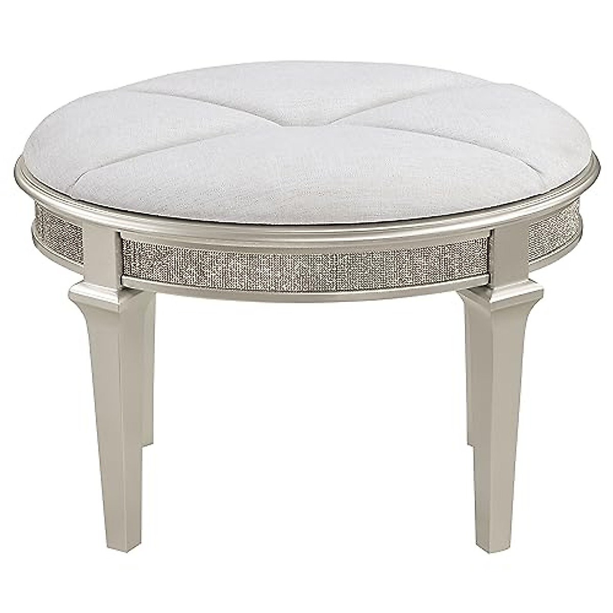Coaster Home Furnishings Evangeline Oval Vanity Stool with Faux Diamond Trim Silver and Ivory